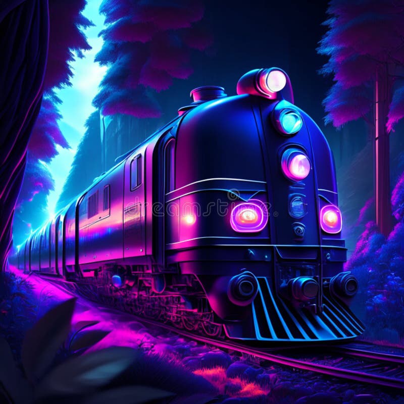 Train on the Rails in the Forest. Vector Illustration in Cartoon Style ...