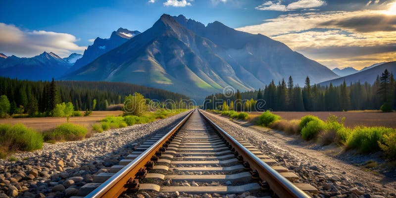 Train Rails with Mountains in the Background AI-Created Content Stock ...