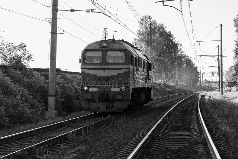 Train on the Railway Black and White Stock Image - Image of landscape ...