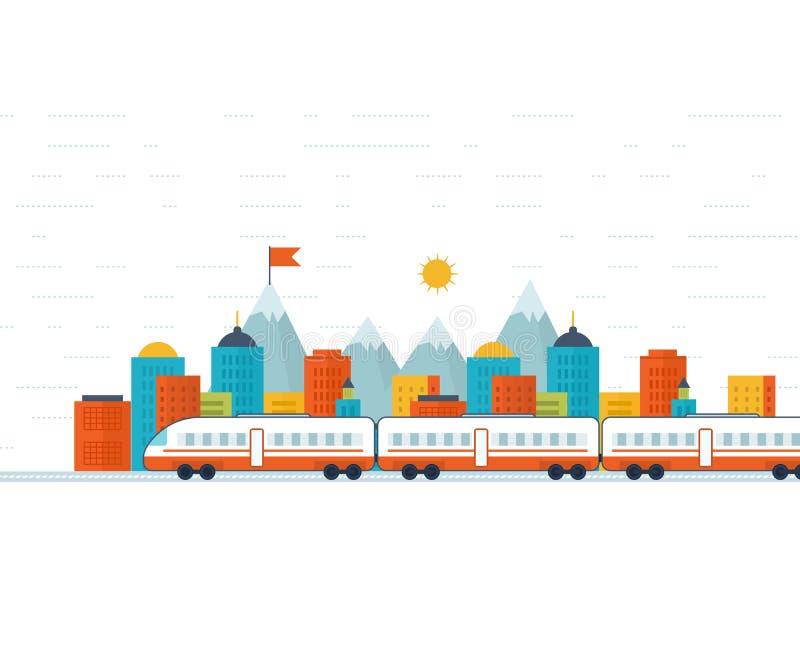 Train on Railway with City Background Stock Vector - Illustration of ... Train on Railway with City Background Stock Vector - Illustration of ...