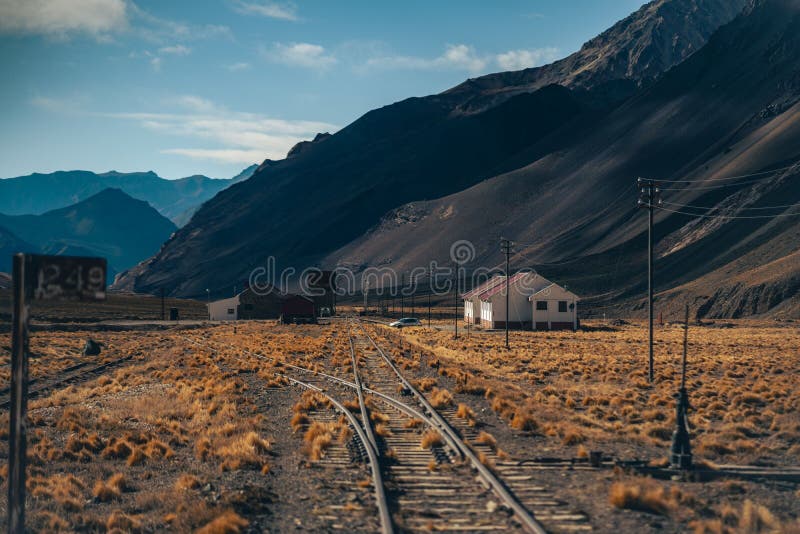 Train Railway with a Mountain Background Stock Image - Image of ...