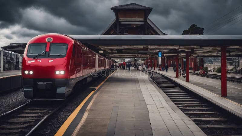 Train on the Railway a Ruby Train that Shines at the Railway Station ...