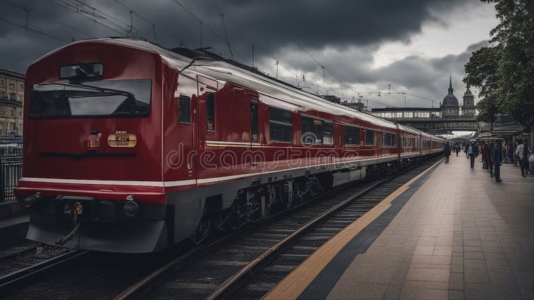 Train on the Railway Ruby Train that Shines at the Railway Station. the Train is Sleek and ...