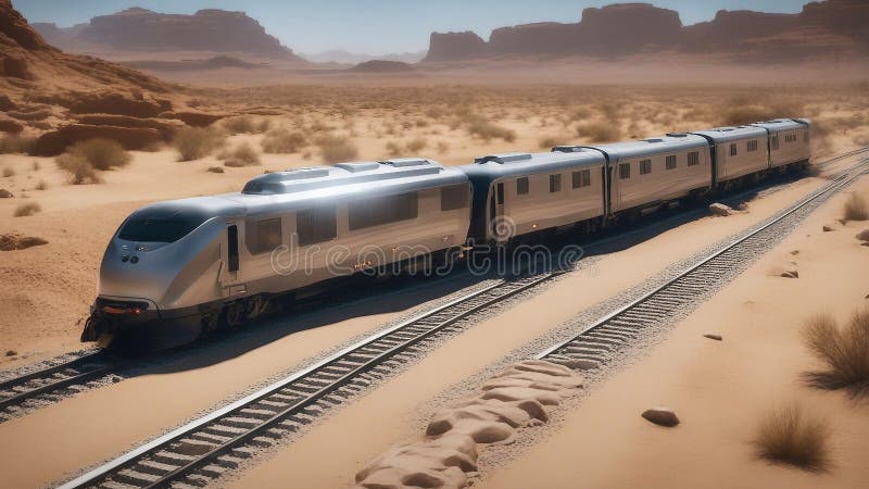 Train on the Railway Silver Lightning Train in the Desert Stock Illustration - Illustration of ...
