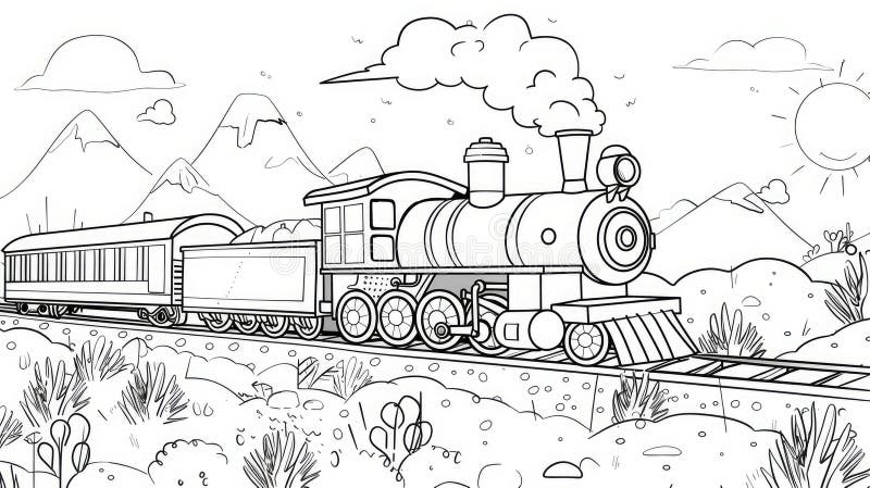 Train on Railway Tracks Amidst Nature, for Coloring Activity. Coloring ...