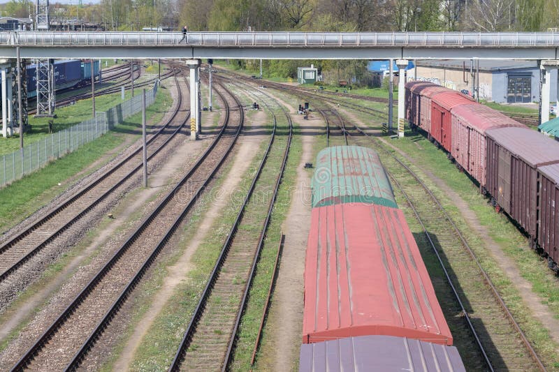 . Train on the Railway Tracks Going Around the Bend Stock Photo - Image ...