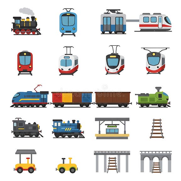 Train and Railway Vector Icon Set Stock Illustration - Illustration of ...