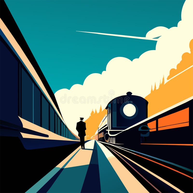 Train on the Railway. Vector Illustration in a Flat Style. the Train ...