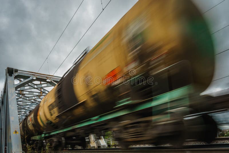 Train and Railway Wagons with Motion Blur Effect. Transportation ...