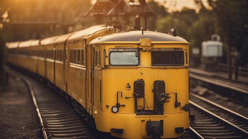 Train on the Railway Yellow Retro Train Stock Illustration ...