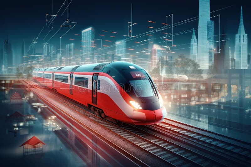 Train Red with White and Map. Generative AI Stock Illustration ...