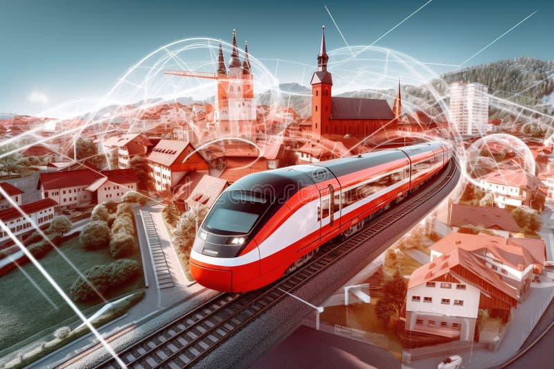 Train Red with White and Map. Generative AI Stock Illustration ...