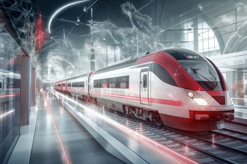 Train Red with White and Map. Generative AI Stock Illustration ...