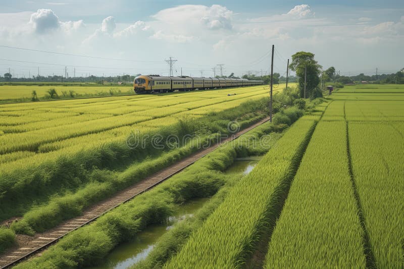 Train and Rice Fields in the Countryside of Southeast Asia Stock ...