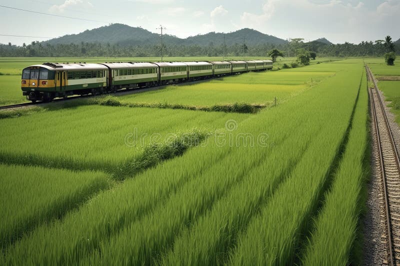 Train and Rice Fields in the Countryside of Southeast Asia Stock ...