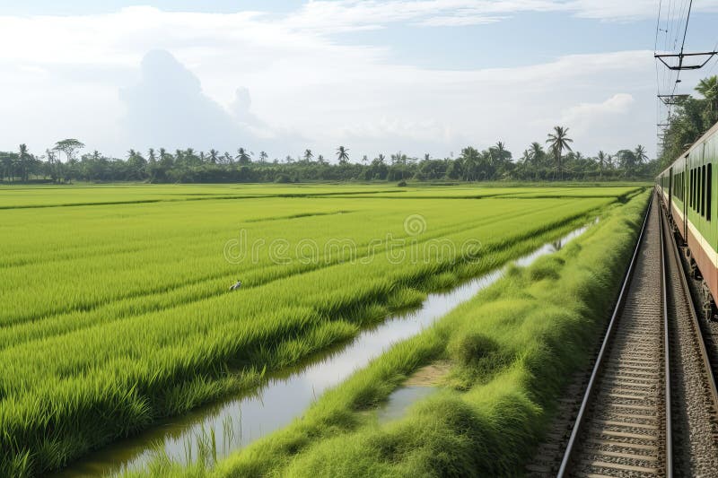Train and Rice Fields in the Countryside of Southeast Asia Stock ...