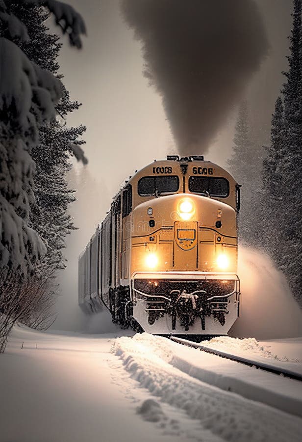 The Train Rides through the Snow. AI Generated Stock Illustration ...
