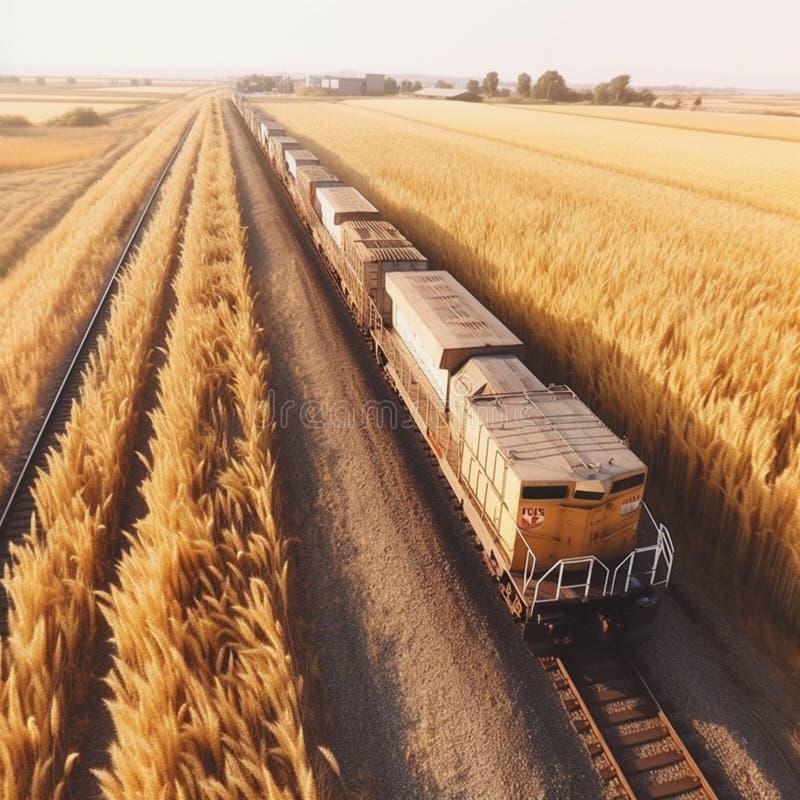 Train Rides through Wheat Field Illustration, Generative AI. Stock ...