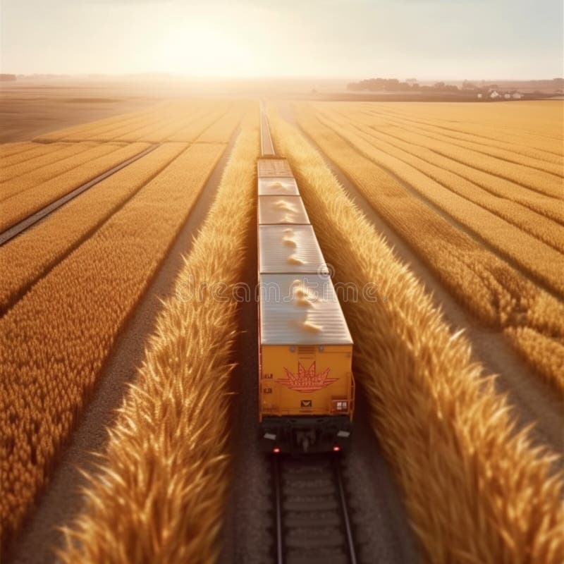 Train Rides through Wheat Field Illustration, Generative AI. Stock ...