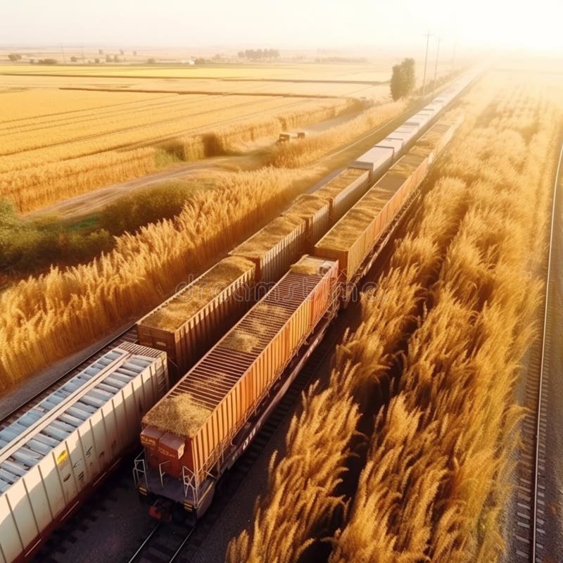 Train Rides through Wheat Field Illustration, Generative AI. Stock ...