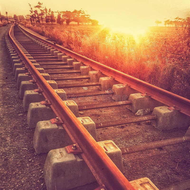 The Train Road in the Morning Stock Photo - Image of orange, sunshine ...