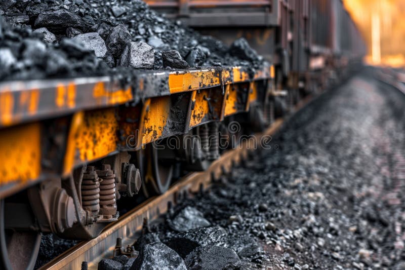 Train Rolling Down Track Carrying Coal, Railway Engineering at Work ...