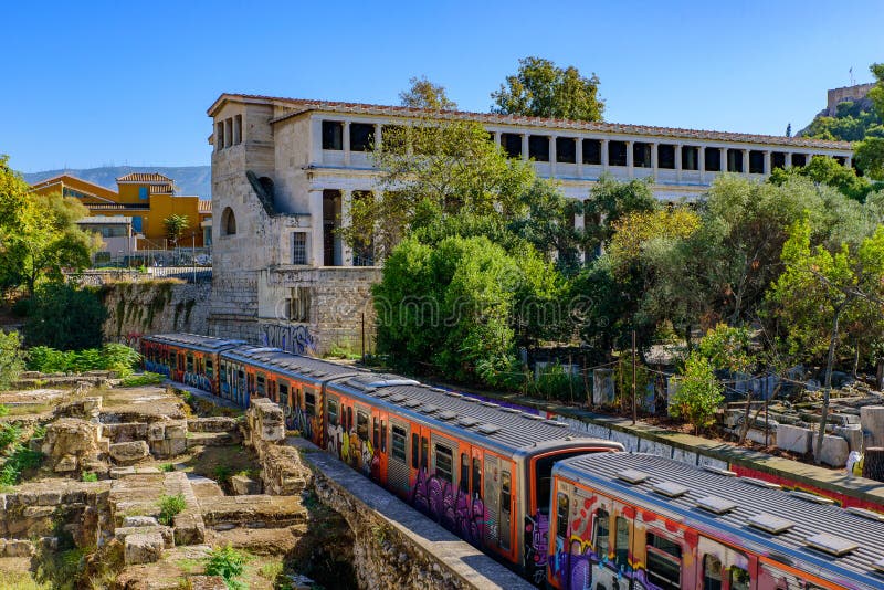 Train Running in the City of Athens, Greece Editorial Stock Photo ...