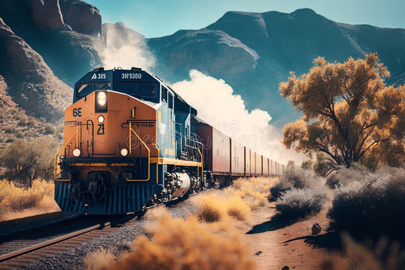 Train Running through the Mountains Stock Illustration - Illustration ...