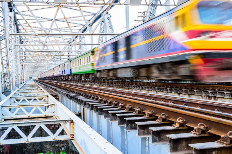 Train is Running on the Railway Bridge. Stock Photo - Image of drive ...