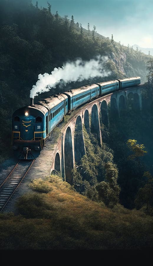 Train is Running on Track Over the Mountains Generative AI Stock ...