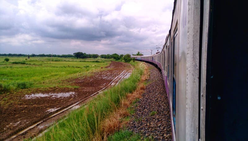 Train Runs through the Middle of the Field Stock Image - Image of runs ...