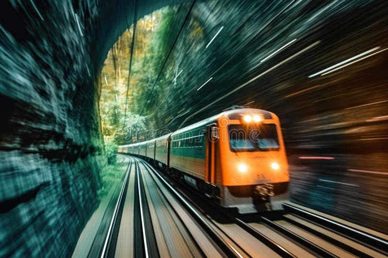 Train Rushing through a Tunnel with Motion Blur Effect Stock ...