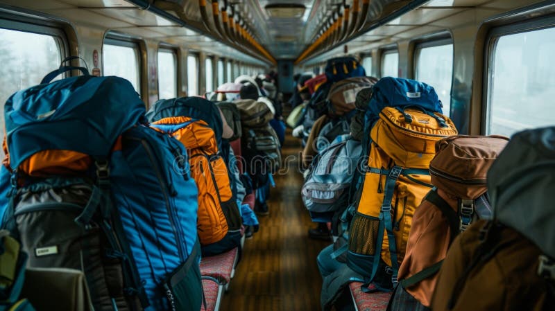 The Train Seats are Filled with Backpacks Each One Holding the ...