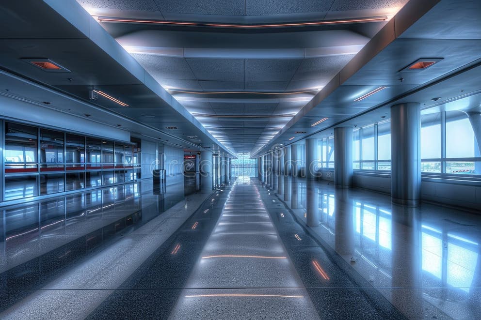 A Train is Seen Passing through a Long Hallway Stock Photo - Image of ...