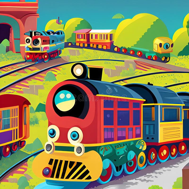 Train Set Illustration Cartoon Style Stock Illustration - Illustration ...