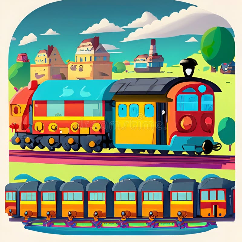 Train Set Illustration Cartoon Style Stock Illustration - Illustration ...