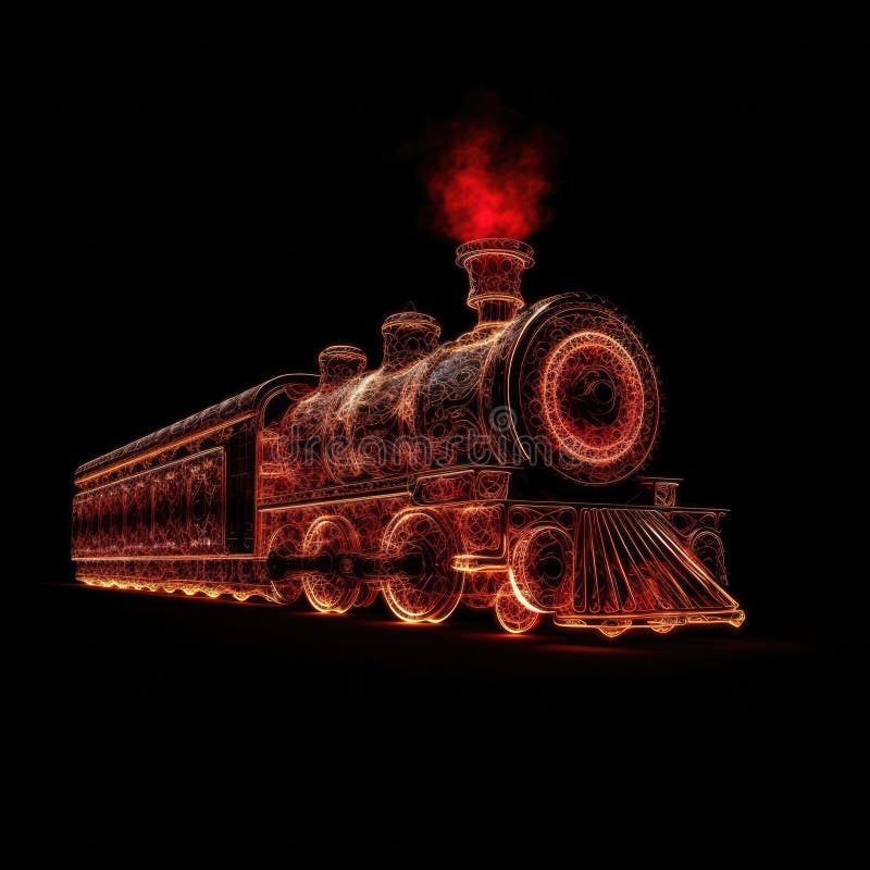 Train Shape in Red Fire on Black Background. Generative AI Stock ...