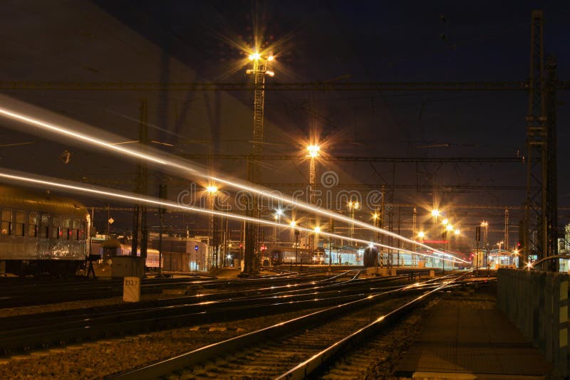Train Shoot with Light on Long Exposure in Station. Stock Image - Image ...