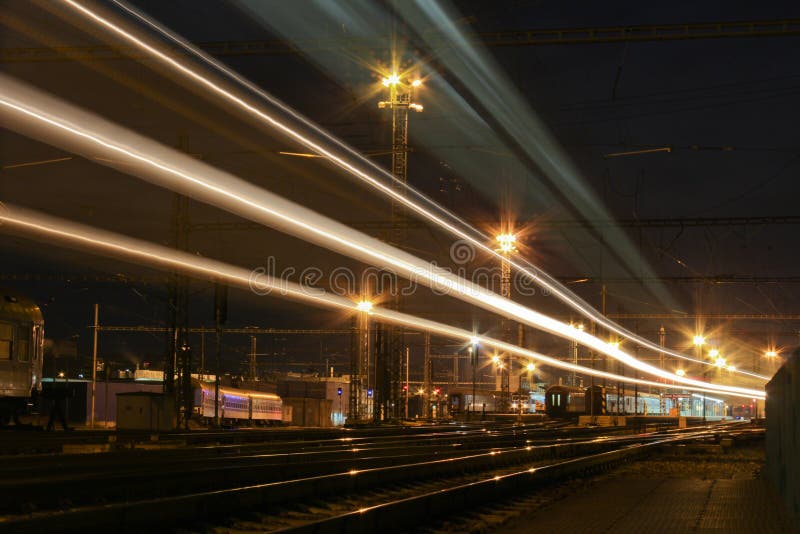 Train Shoot with Light on Long Exposure in Station Stock Photo - Image ...