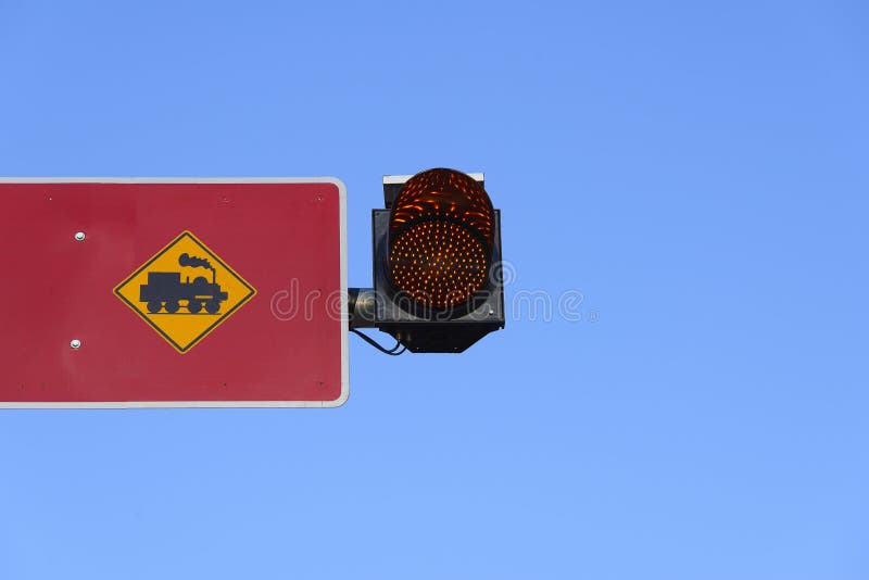 Train Sign and Warning Light Stock Photo - Image of tracks, stop: 64897680
