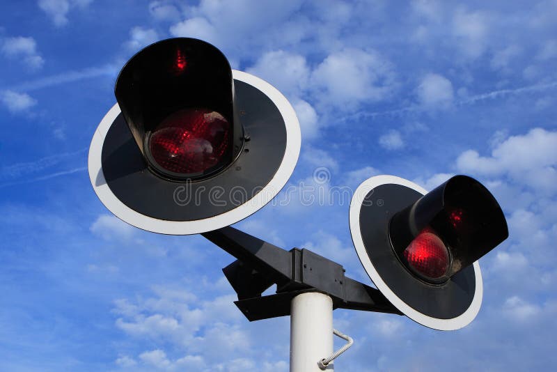 Red train crossing. stock image. Image of public, lights - 2166289