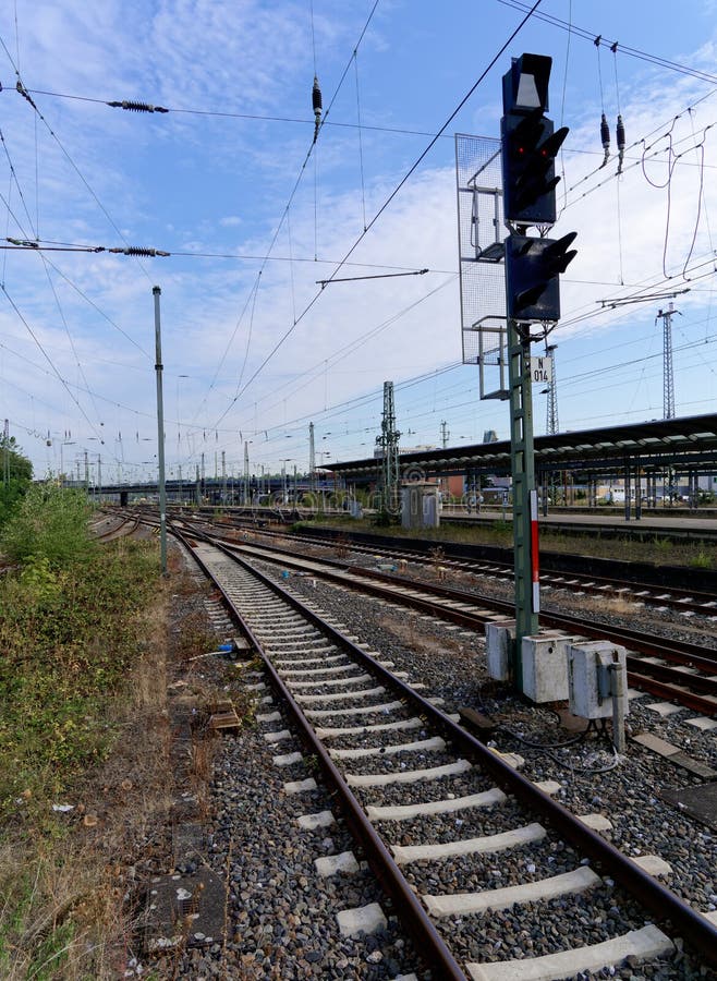 Train Signal Shows Red. Exit from the Train Station Stock Photo - Image ...
