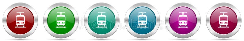 Train Silver Metallic Vector Icon Set, Round Glossy Buttons with Chrome ...