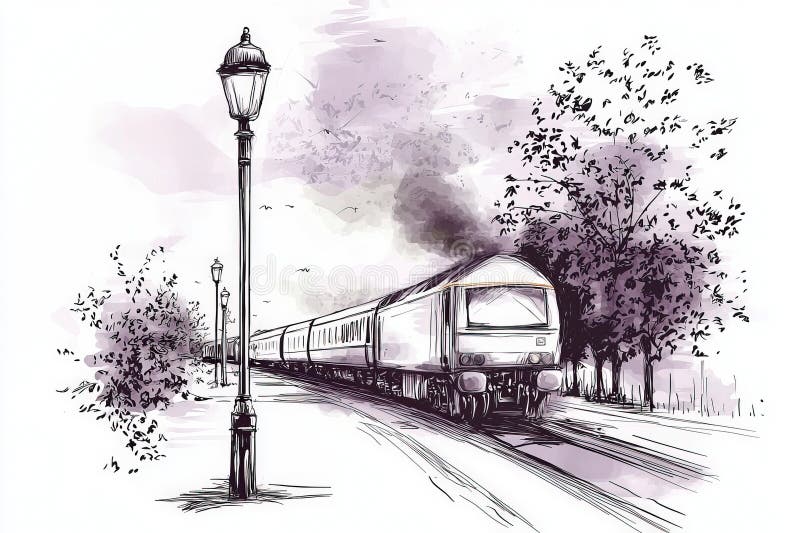 Train Sketch: a Dynamic Depiction of a Train in Motion, Highlighting ...