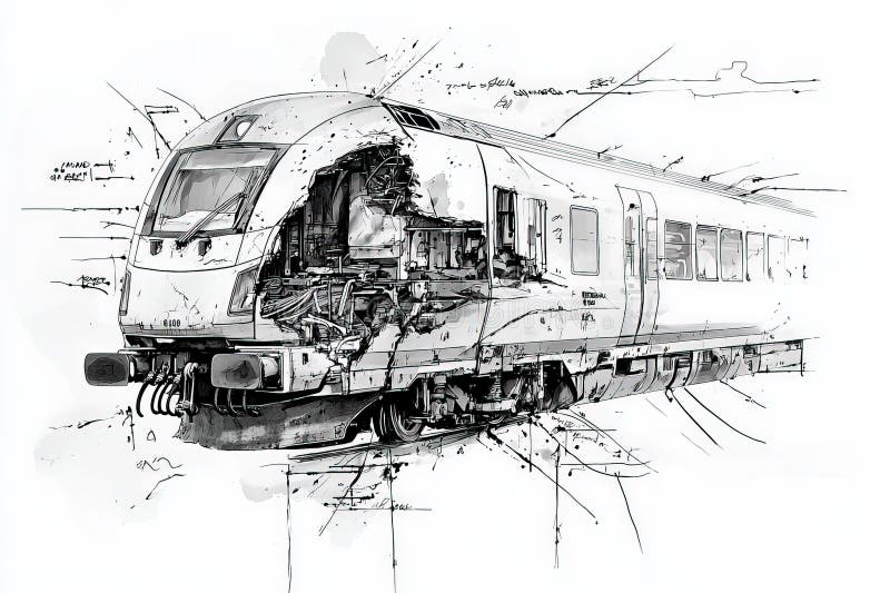 Train Sketch: a Dynamic Depiction of a Train in Motion, Highlighting ...