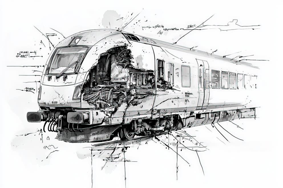 Train Sketch: a Dynamic Depiction of a Train in Motion, Highlighting ...