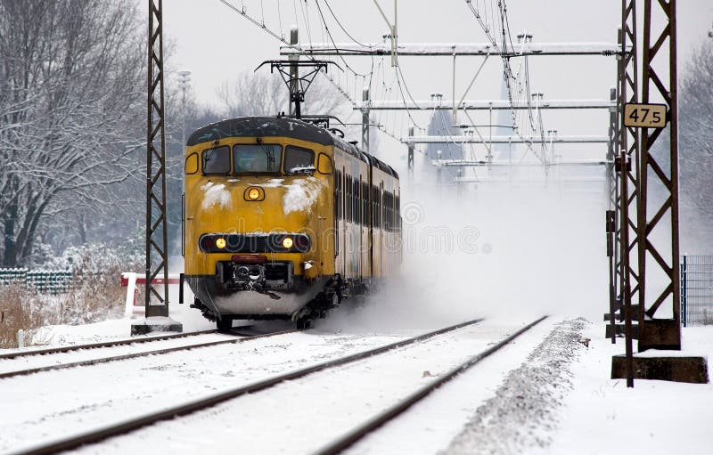 Train in snow stock image. Image of myst, railroad, snowfall - 18539159