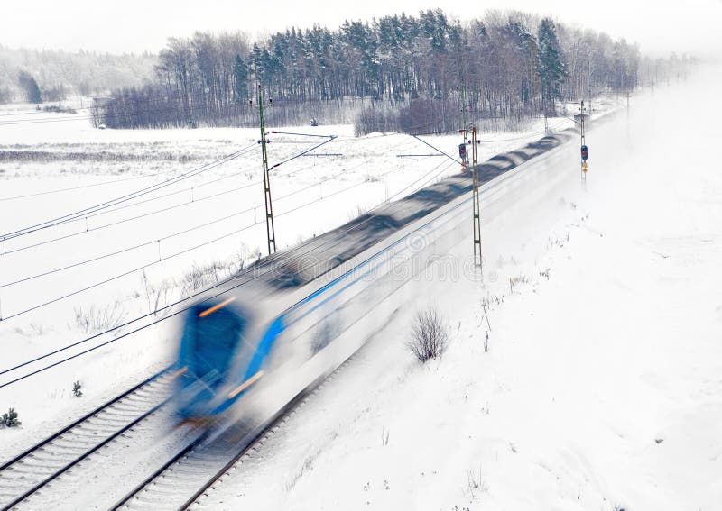 Train in snow storm stock photo. Image of snow, ecological - 16683082