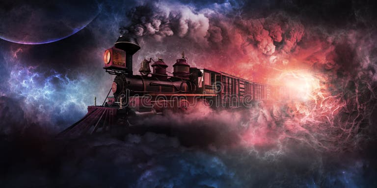 Train in space stock photo. Image of train, surreal - 296494536