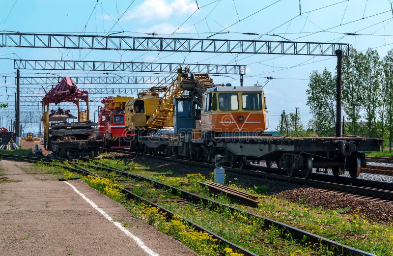 Train with Special Track Equipment Editorial Photography - Image of ...